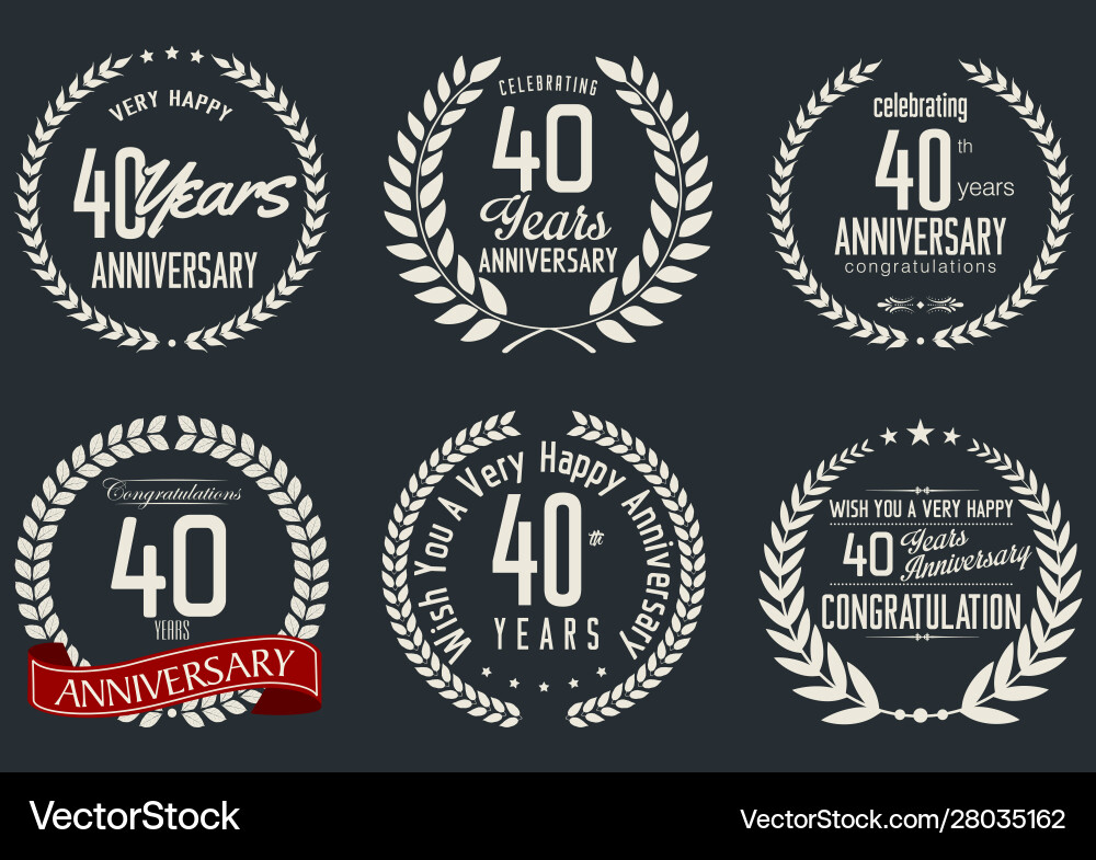 Anniversary retro labels 40 years Royalty Free Vector Image
