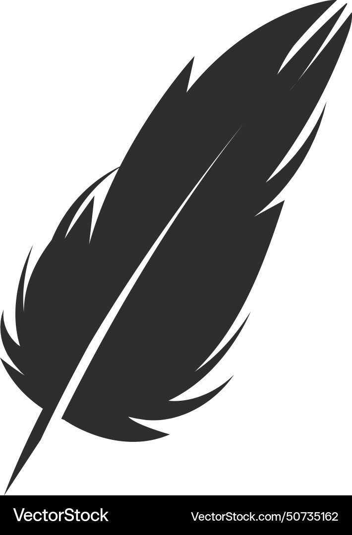 Fluffy bird feather black silhouette quill icon Vector Image