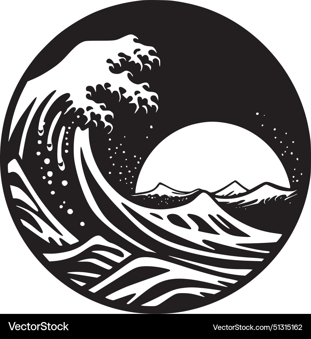 Ocean - black and white Royalty Free Vector Image