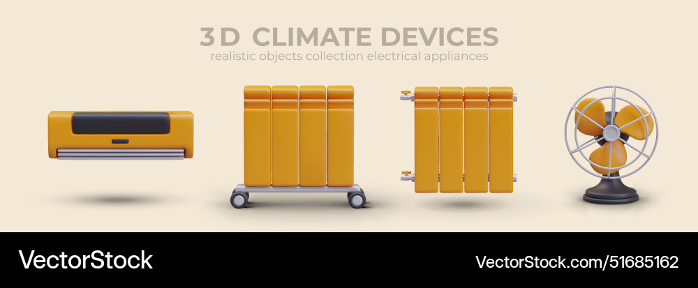 Placard with different climate devices in yellow Vector Image