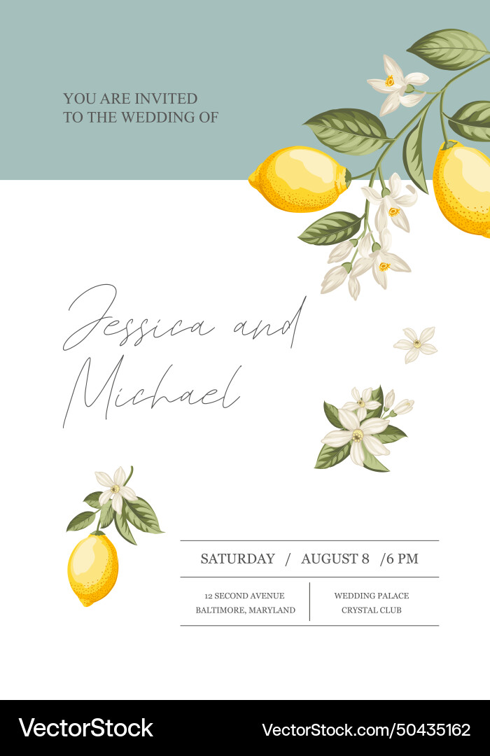 Wedding invitation lemon hand-drawn Royalty Free Vector