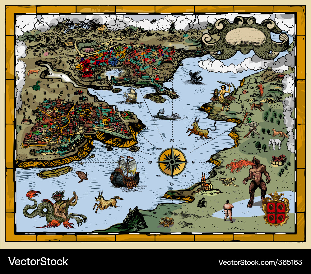 Antique fantasy map Royalty Free Vector Image - VectorStock