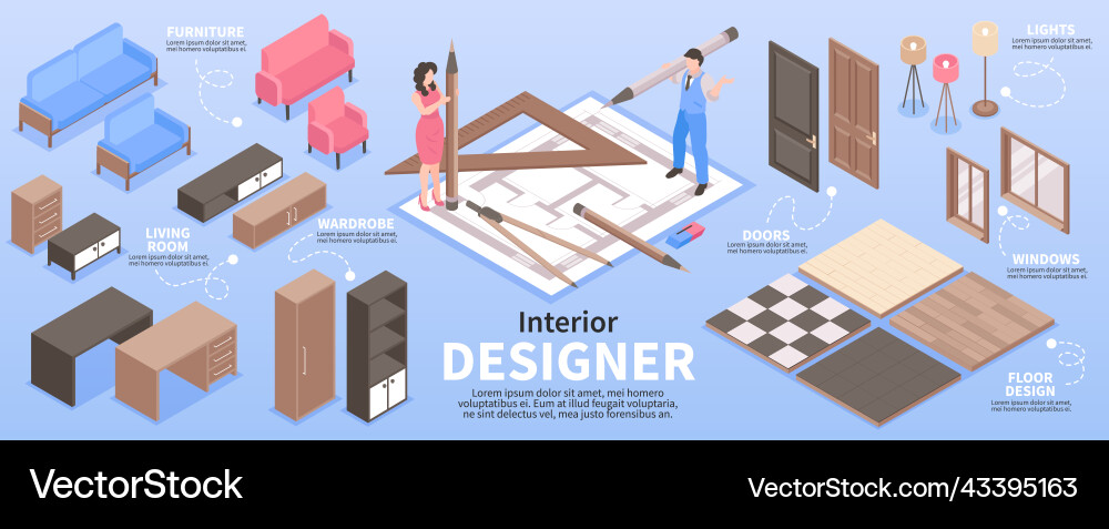 Isometric interior design project Royalty Free Vector Image