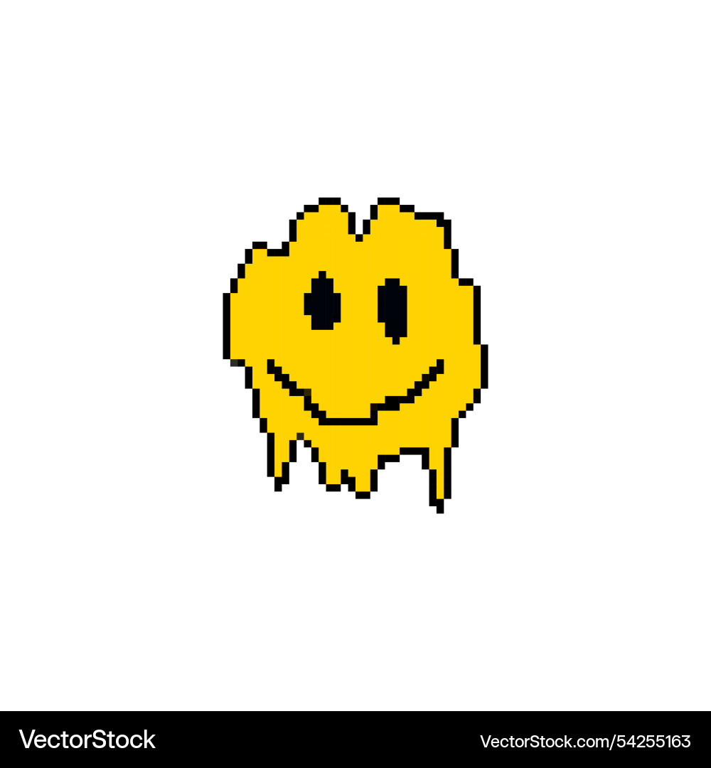 Pixel art melting smiley face dripping yellow Vector Image