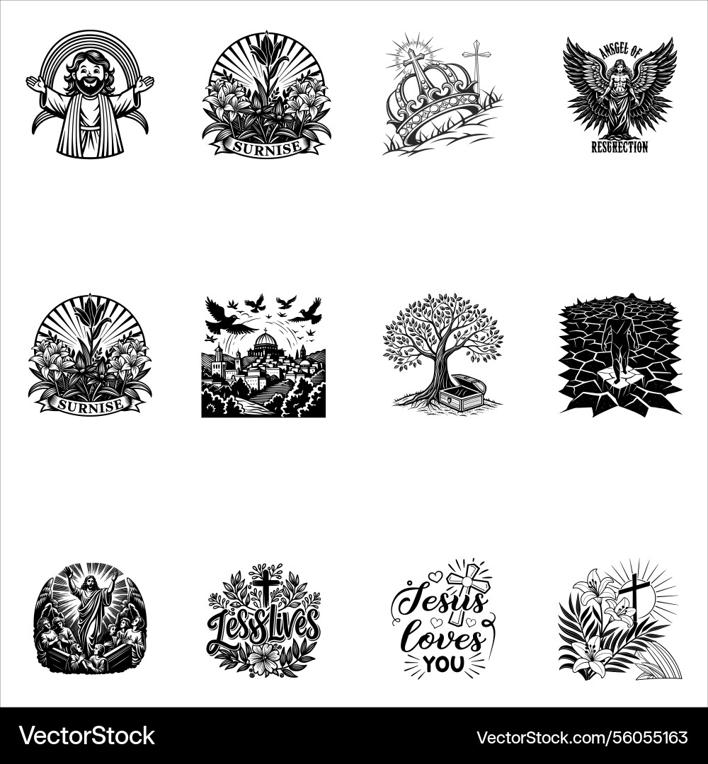 Resurrection scene bundle Royalty Free Vector Image