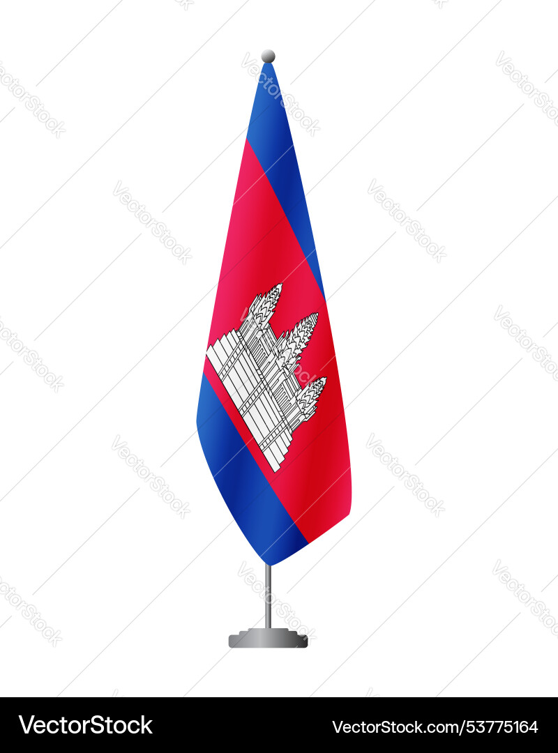 Cambodia flag on flagpole for official meetings Vector Image