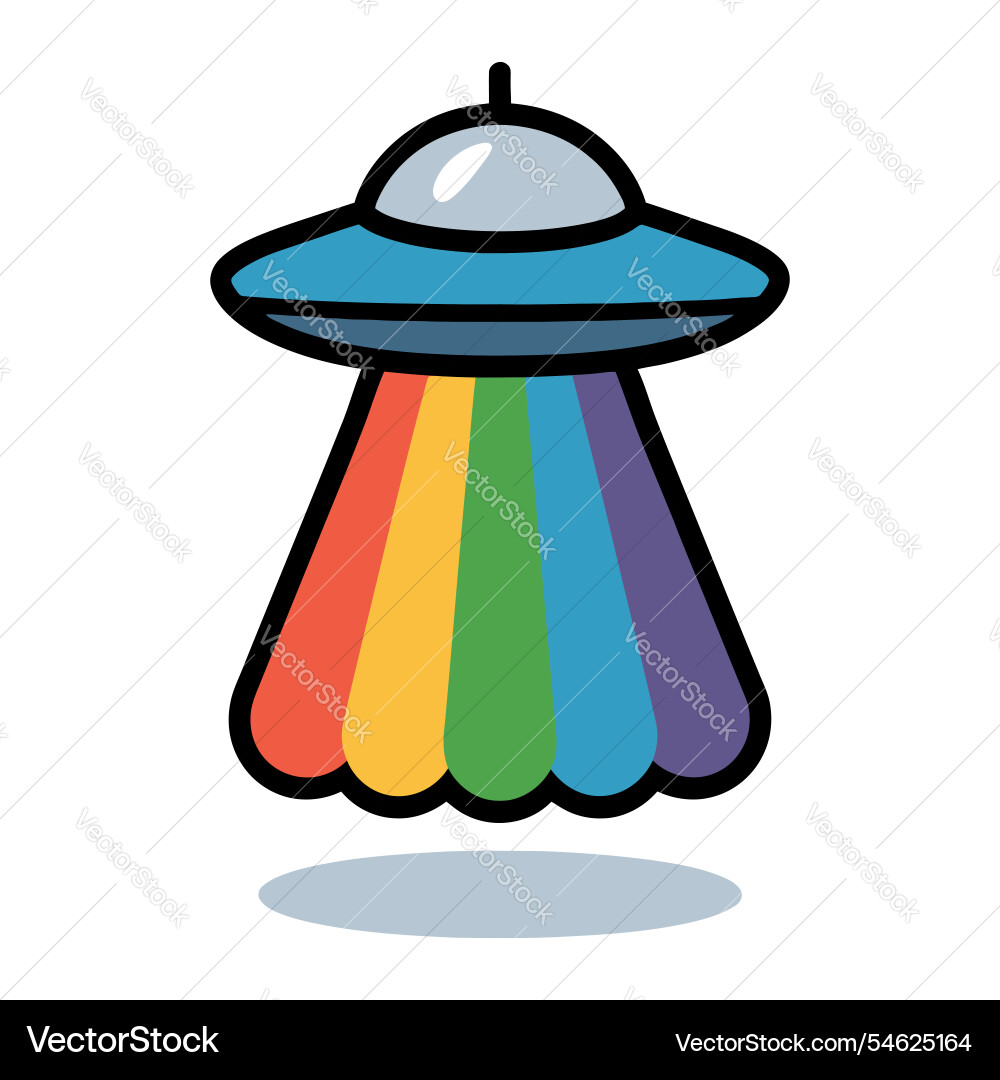 Colorful ufo with rainbow light beam Royalty Free Vector