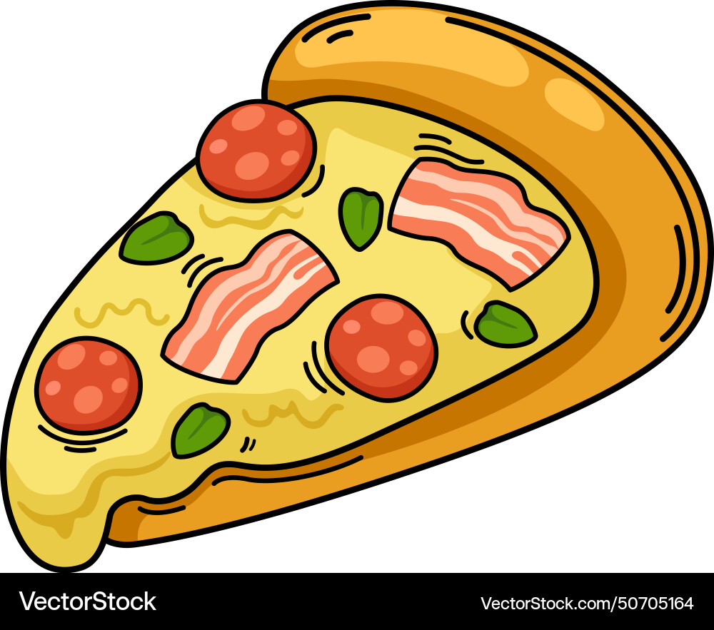 Pizza slice outline white on background Royalty Free Vector