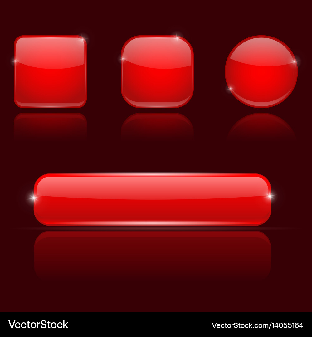 Red Shiny Glass Buttons - Round & Square Vector Image