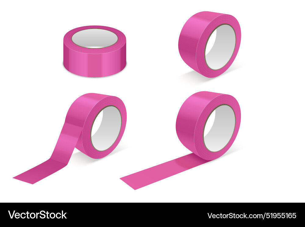 3d realistic glossy pink tape roll icon set Vector Image