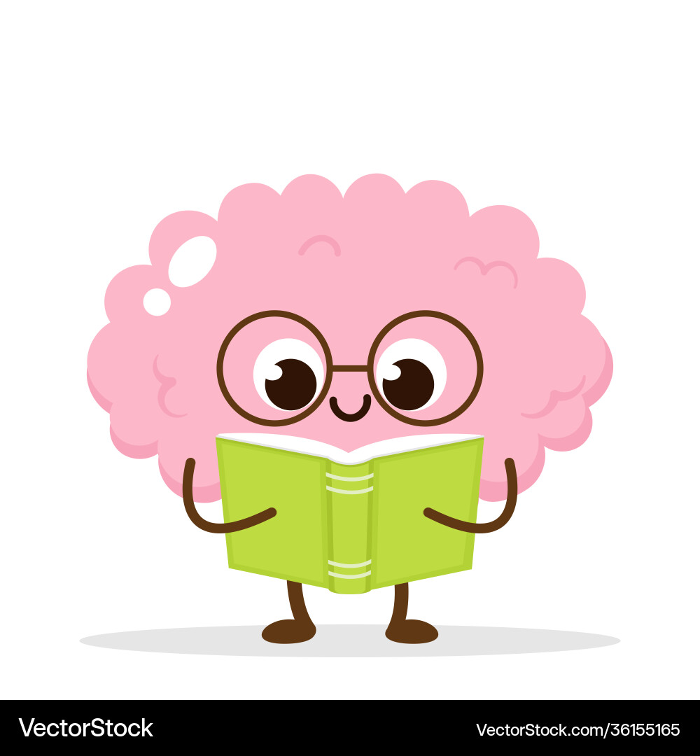 Cartoon cute brain reading book Royalty Free Vector Image