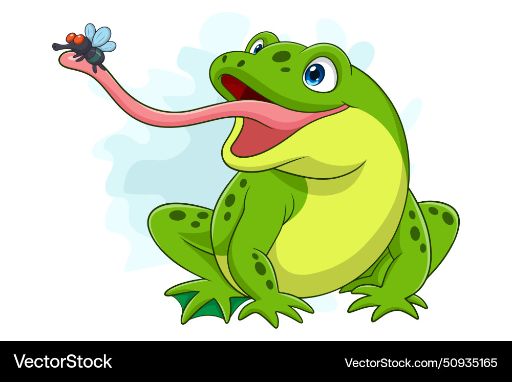 Cartoon frog catching a fly Royalty Free Vector Image