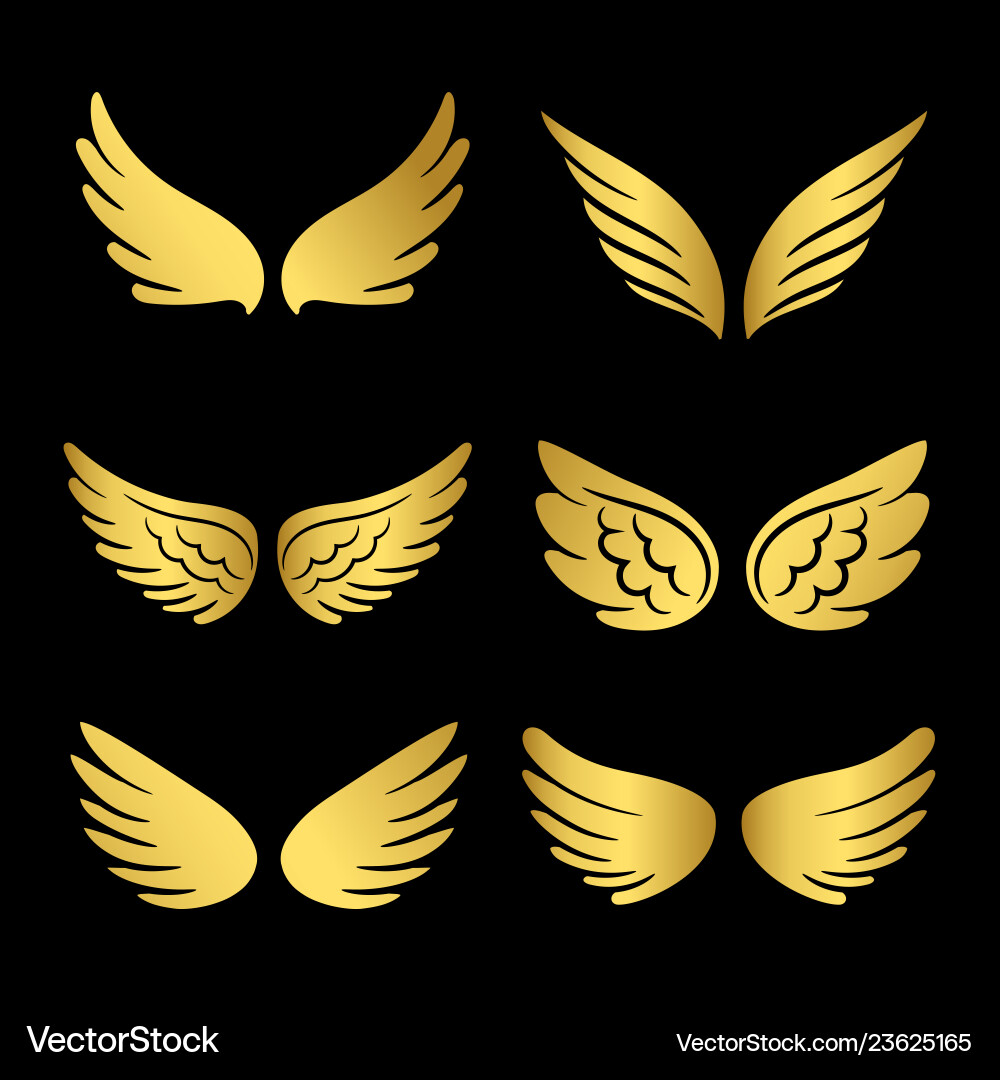 Golden wings collection angels Royalty Free Vector Image