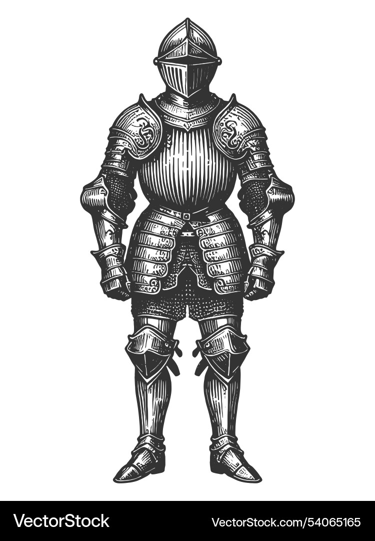 Medieval knight in full armor engraving Royalty Free Vector