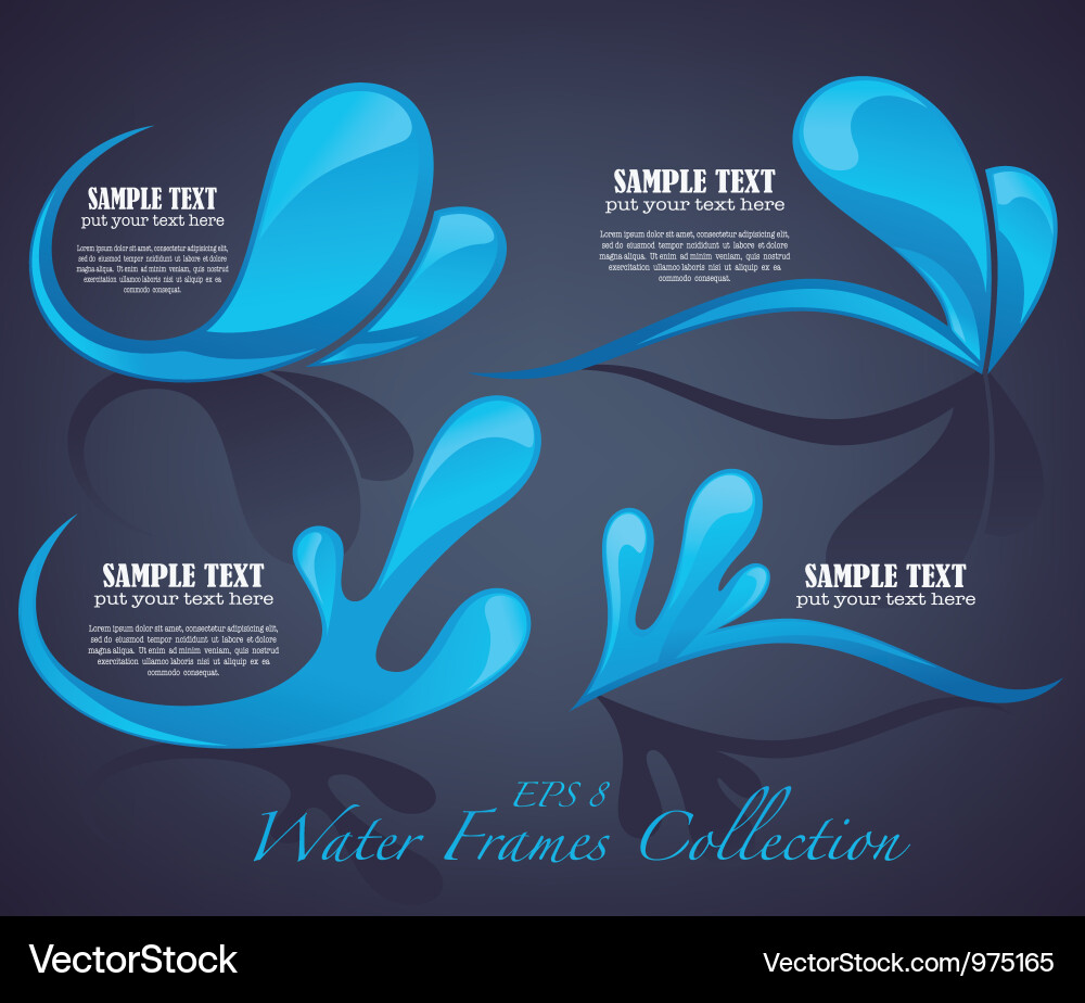 Water stickers and symbols on dark background Vector Image