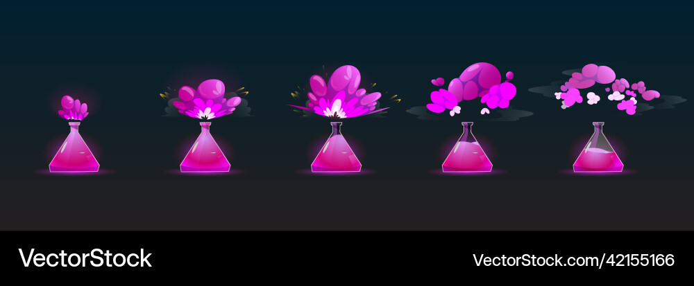 Chemical reaction in flask explosion animation Vector Image