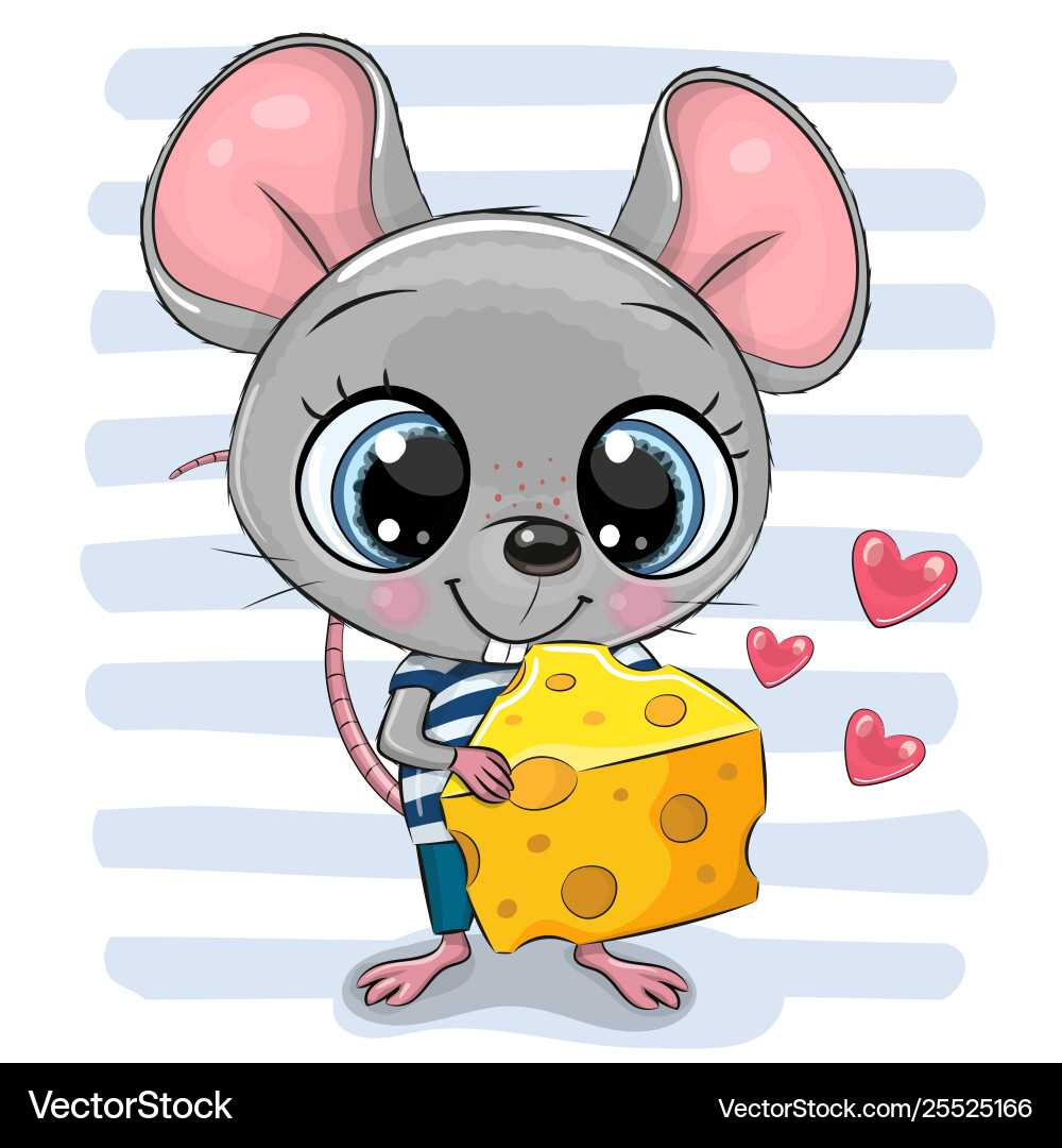 Cute cartoon mouse with cheese Royalty Free Vector Image