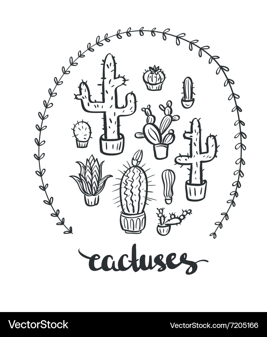 Hand drawn cactus set - lettering Royalty Free Vector Image