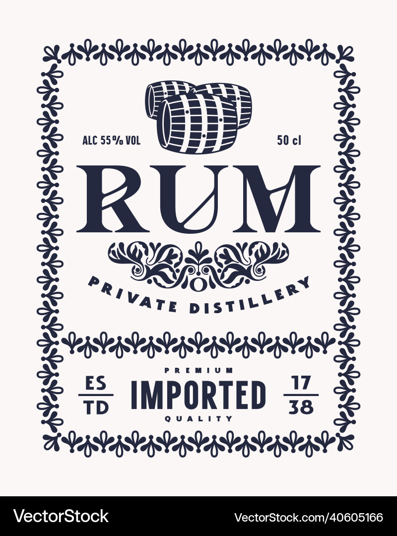 Template decorative label for rum Royalty Free Vector Image