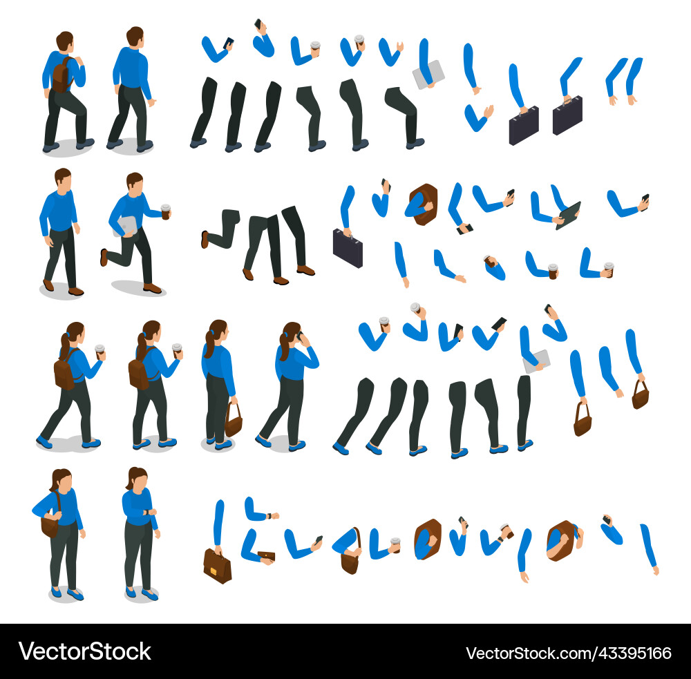 Walking people constructor isometric set Vector Image
