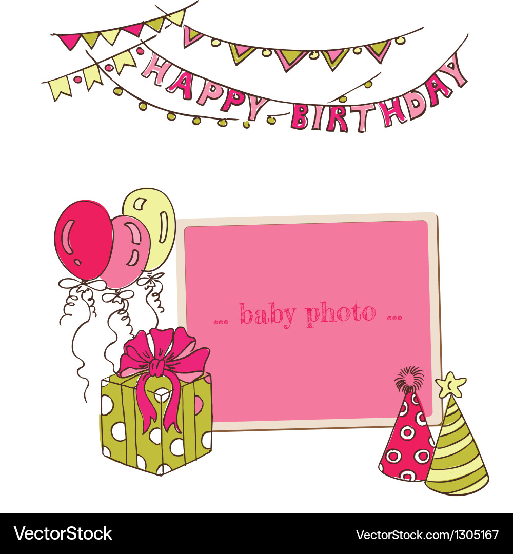 Birthday greeting card with photo frame Royalty Free Vector