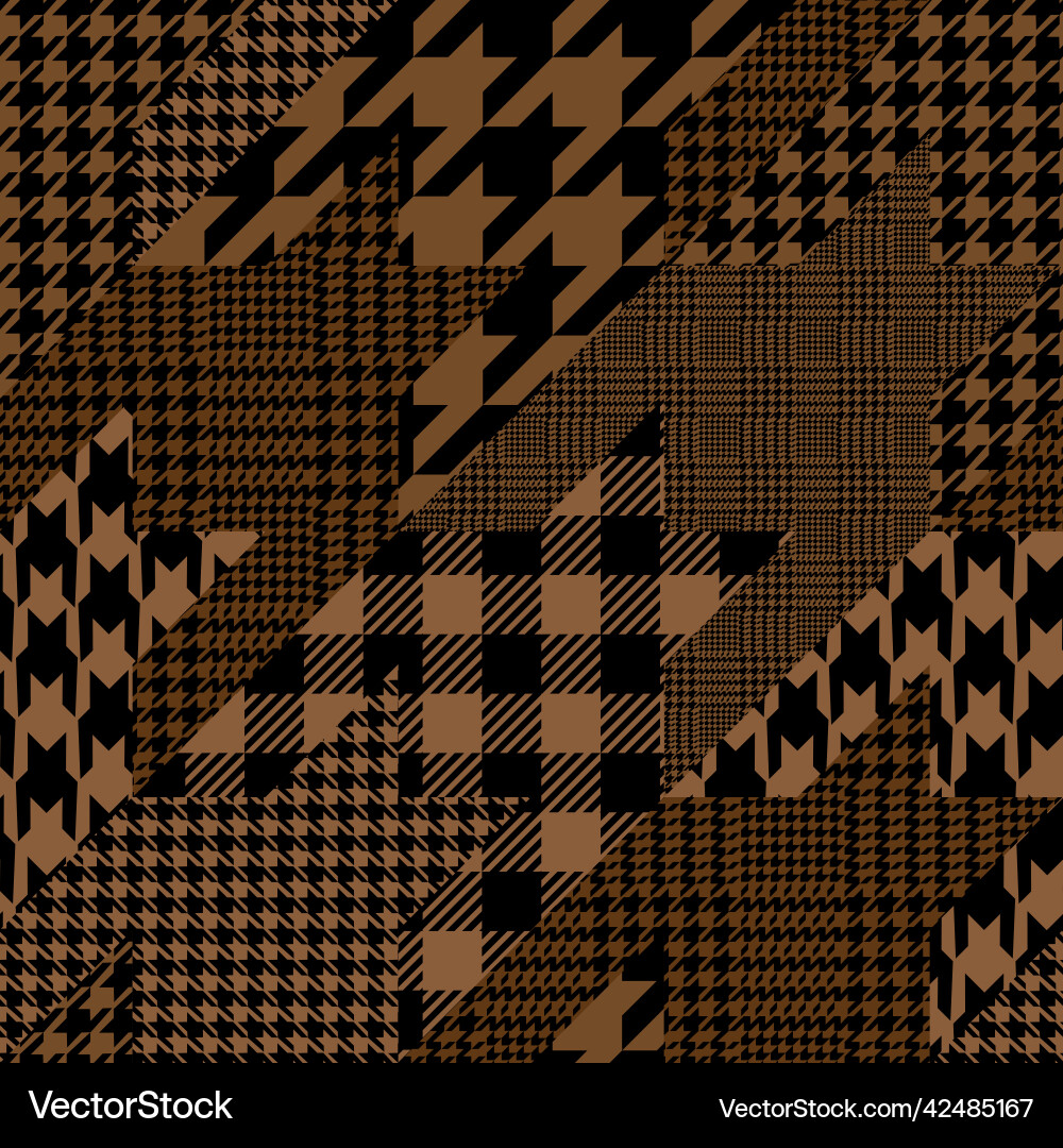 Brown houndstooth patchwork pattern Royalty Free Vector