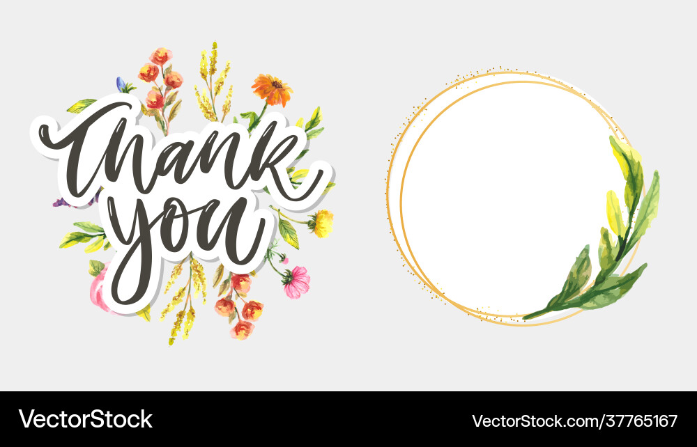 Cute danke Script-Karte Blumen Brief Text Vektorbild