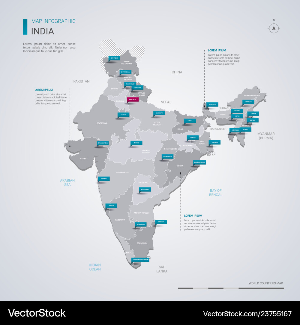 India Map With Infographic Elements Pointer Marks Vector Image