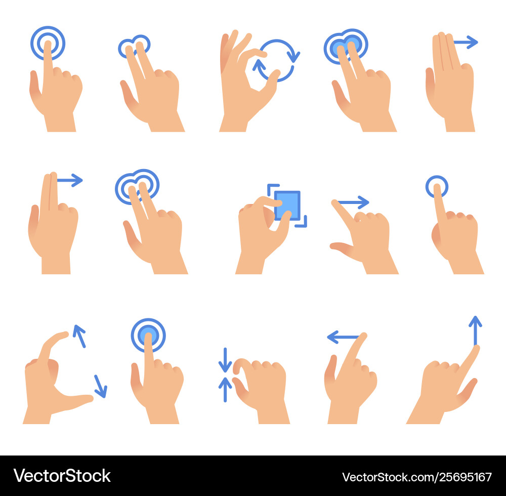 Touch screen hand gestures touching Royalty Free Vector