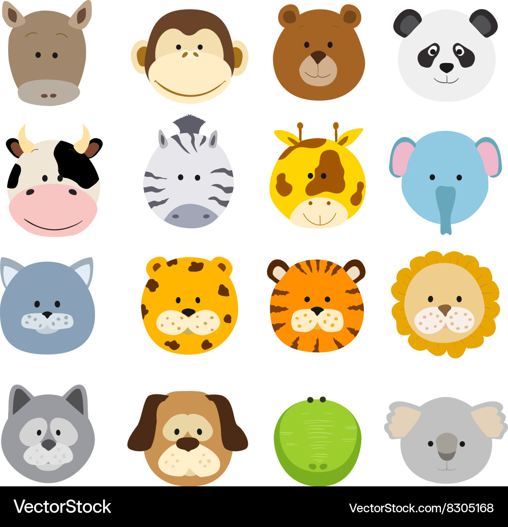 Cute Animal Faces Collection Royalty Free Vector Image