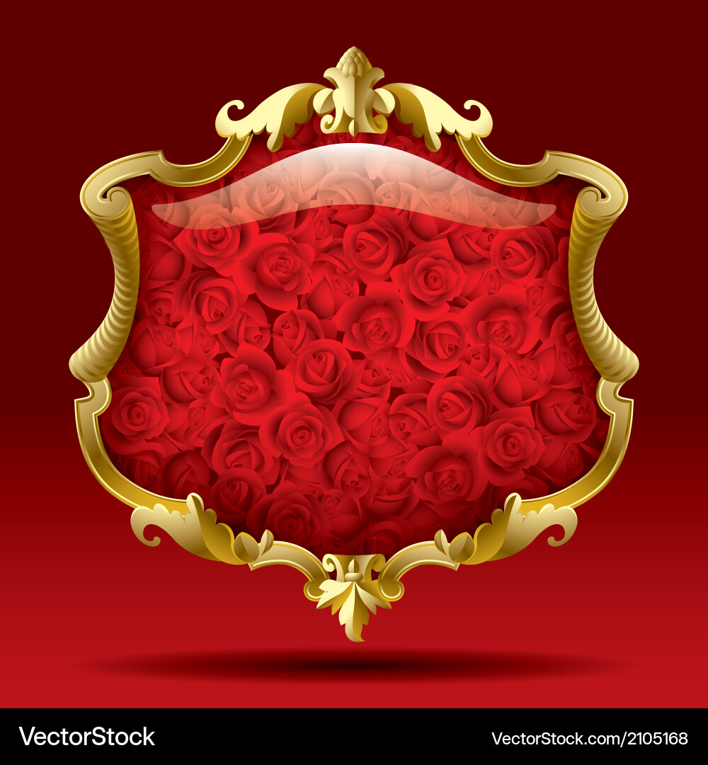 Gold frame with roses Royalty Free Vector Image