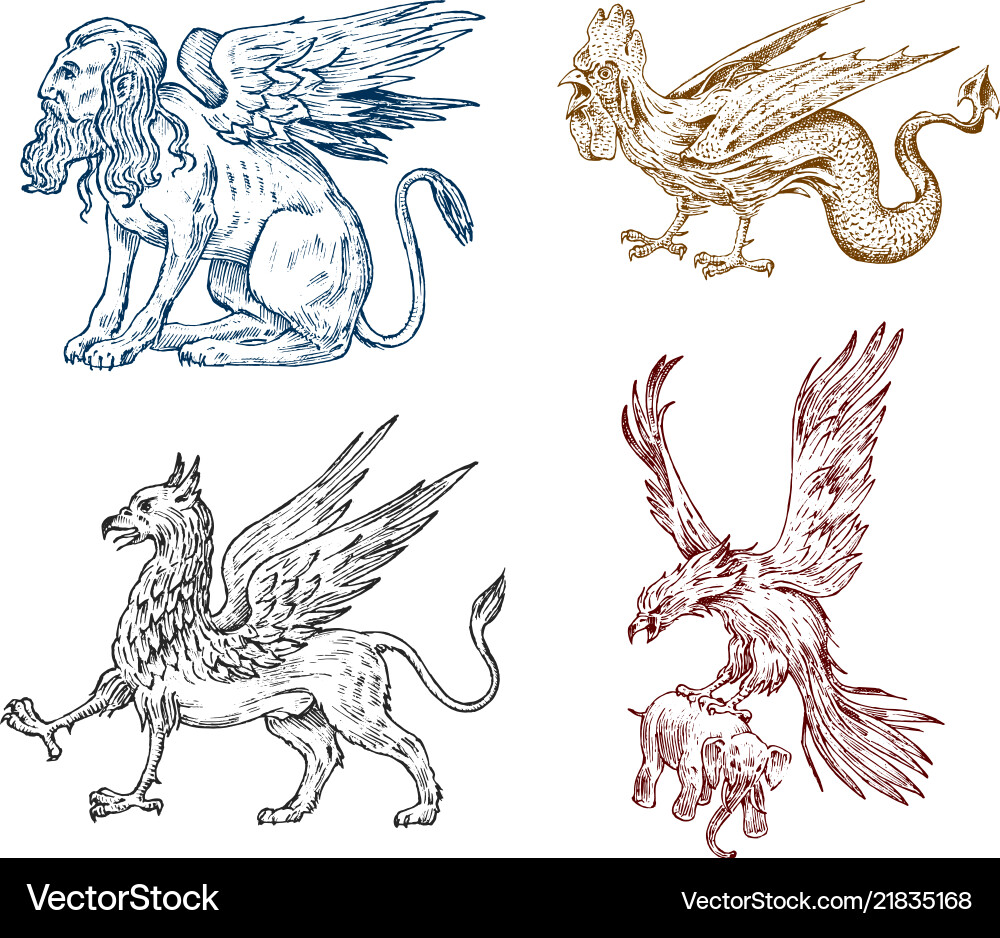 Mythological animals sphinx griffin mythical Vector Image