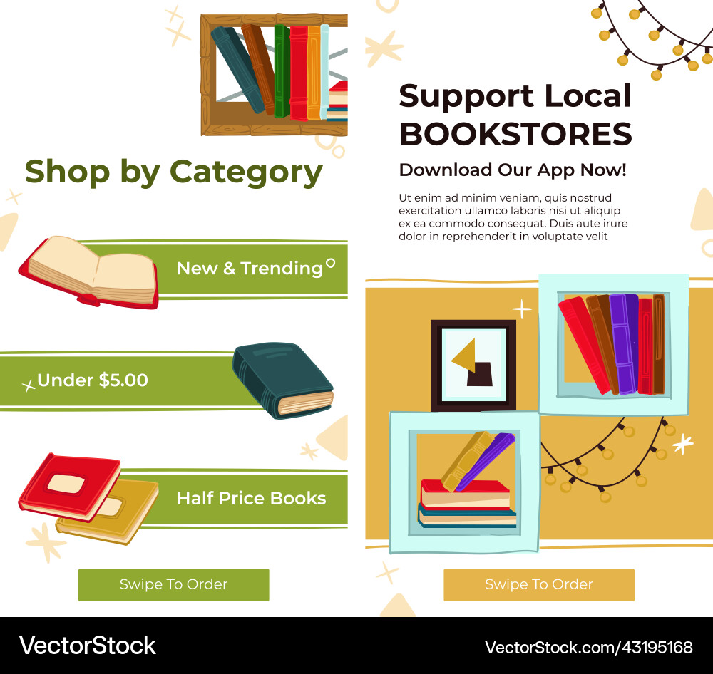 Support local bookstores shop by category on web Vector Image