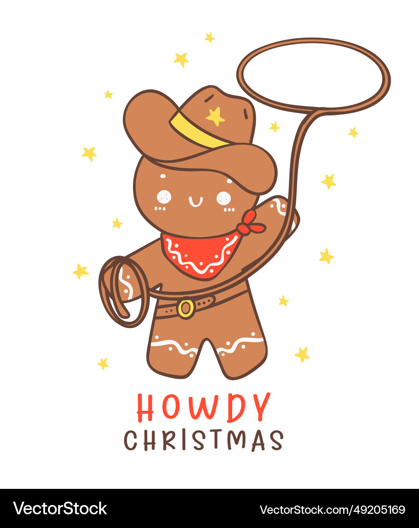 Cowboy Gingerbread Man - Christmas Cookie Vector Image