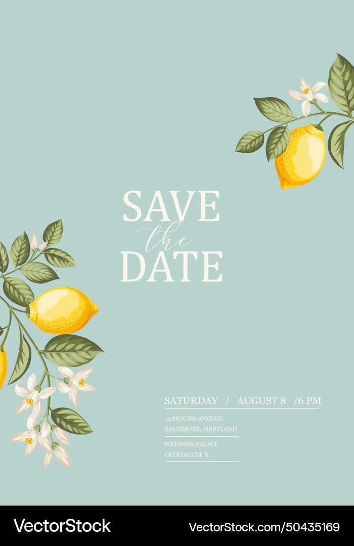 Wedding invitation lemon hand-drawn Royalty Free Vector