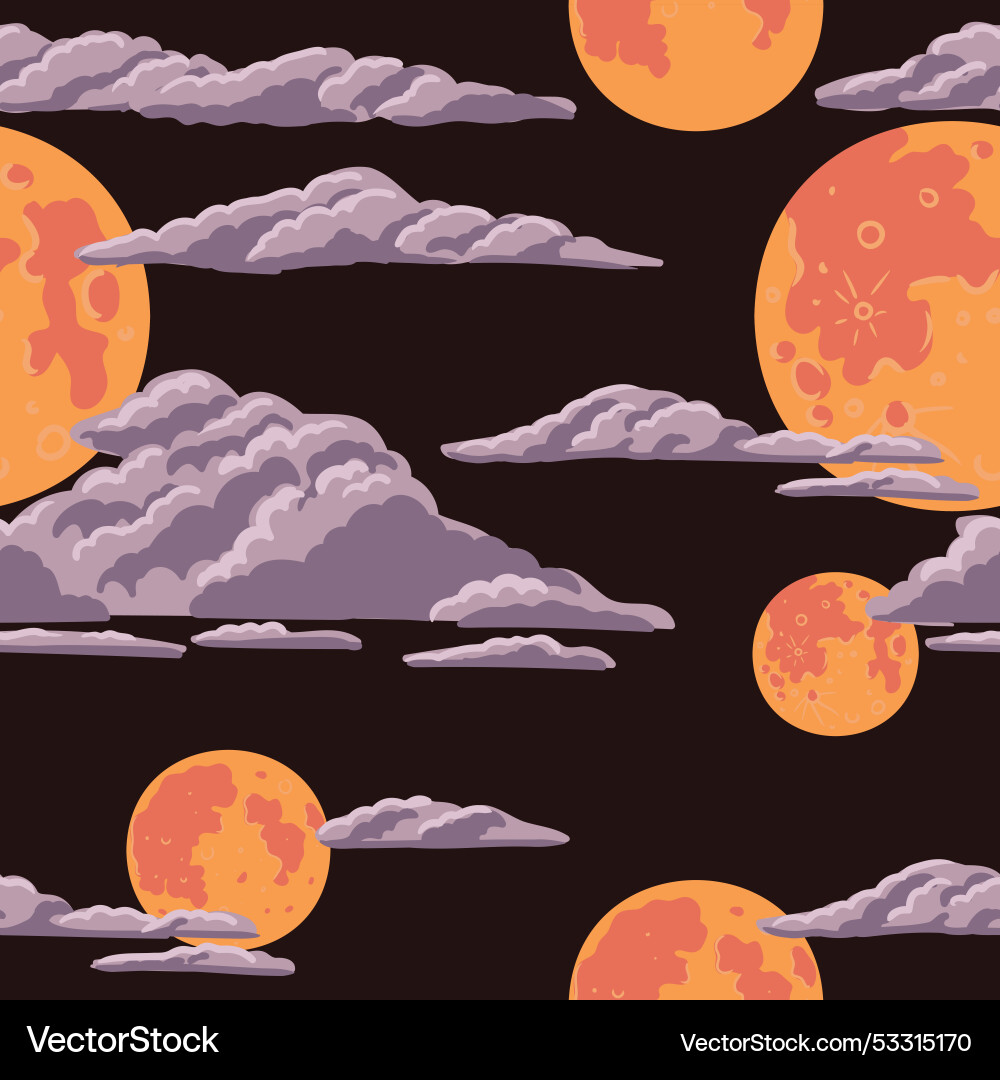 Seamless pattern with clouds and moon Royalty Free Vector