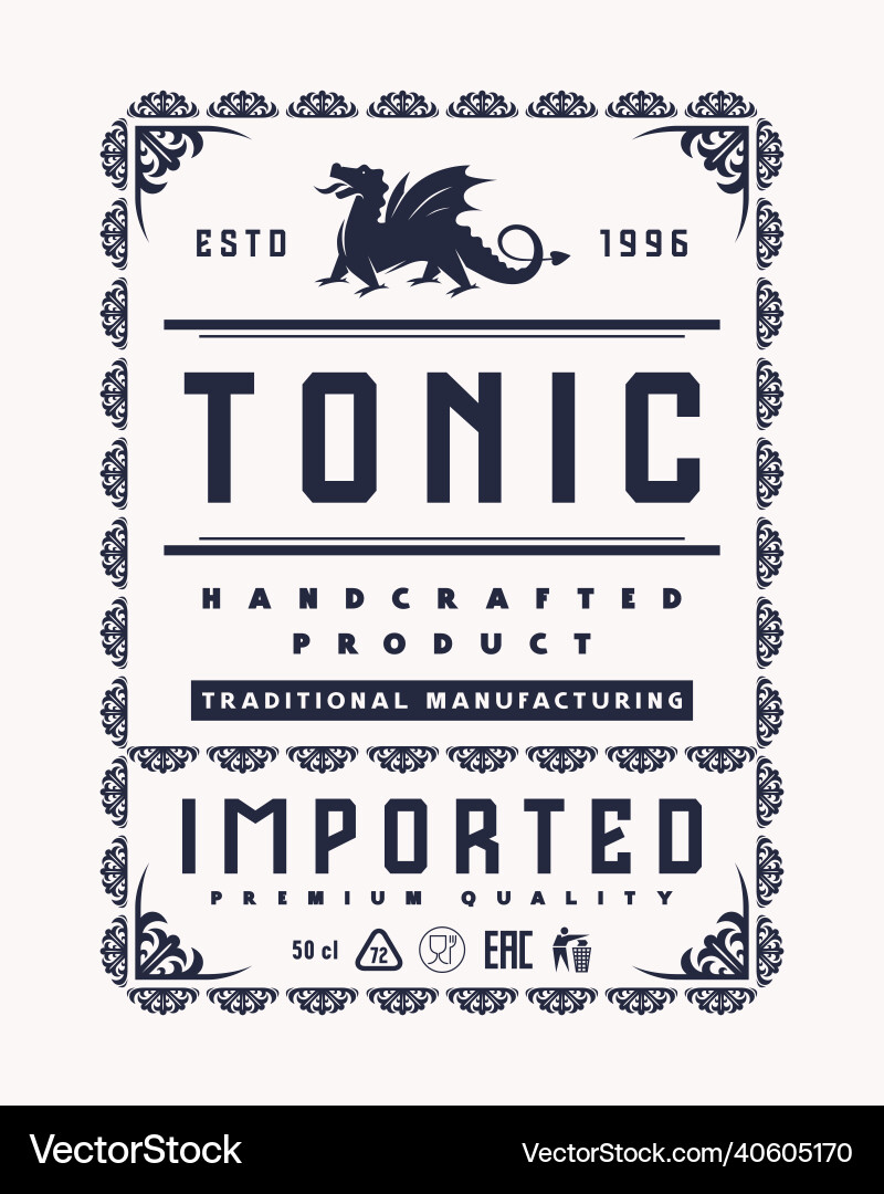 Template decorative label for tonic Royalty Free Vector