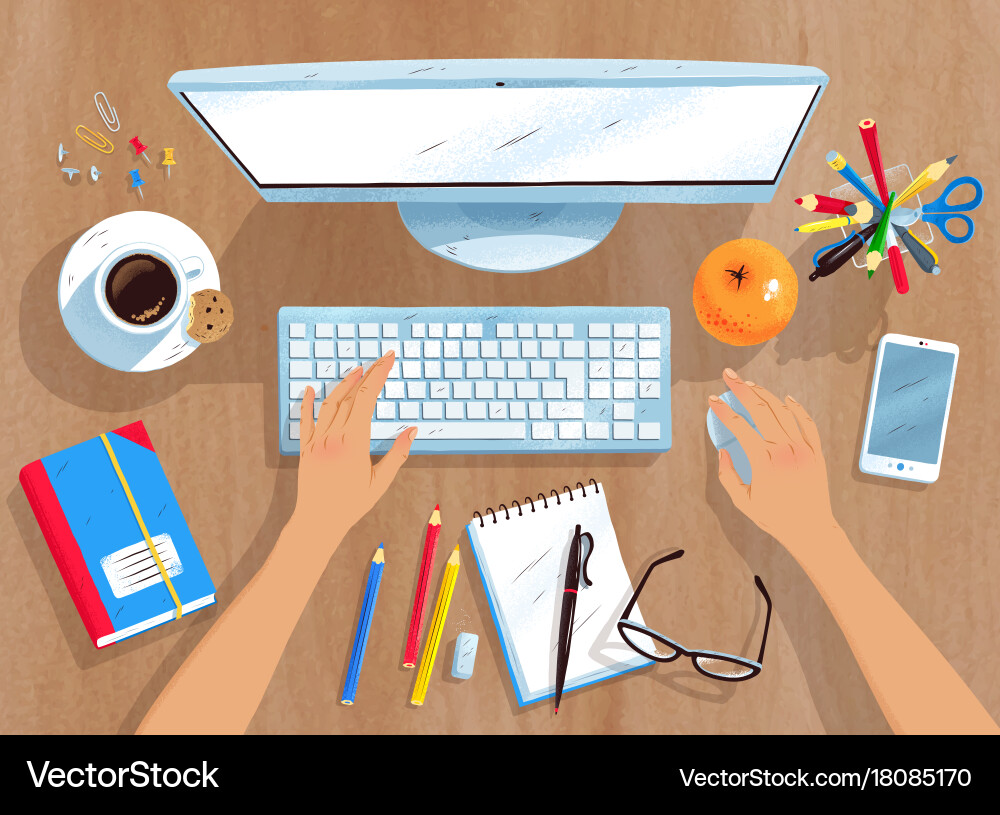Top view of workplace Royalty Free Vector Image