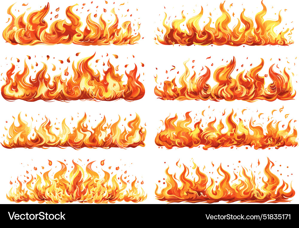 Fire banners cartoon set burning flame Royalty Free Vector