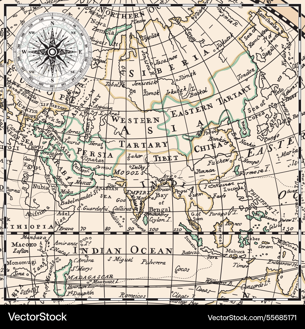 Old map of the eastern hemisphere planet earth Vector Image
