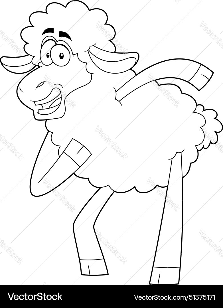 Outlined funny sheep cartoon character dancing Vector Image