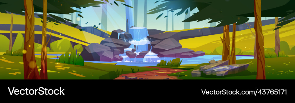 Summer forest landscape with cascade waterfall Vector Image