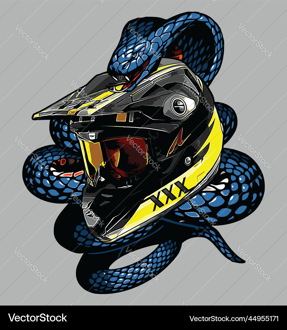 Yellow motorcycle helmet wrapped around a snake Vector Image