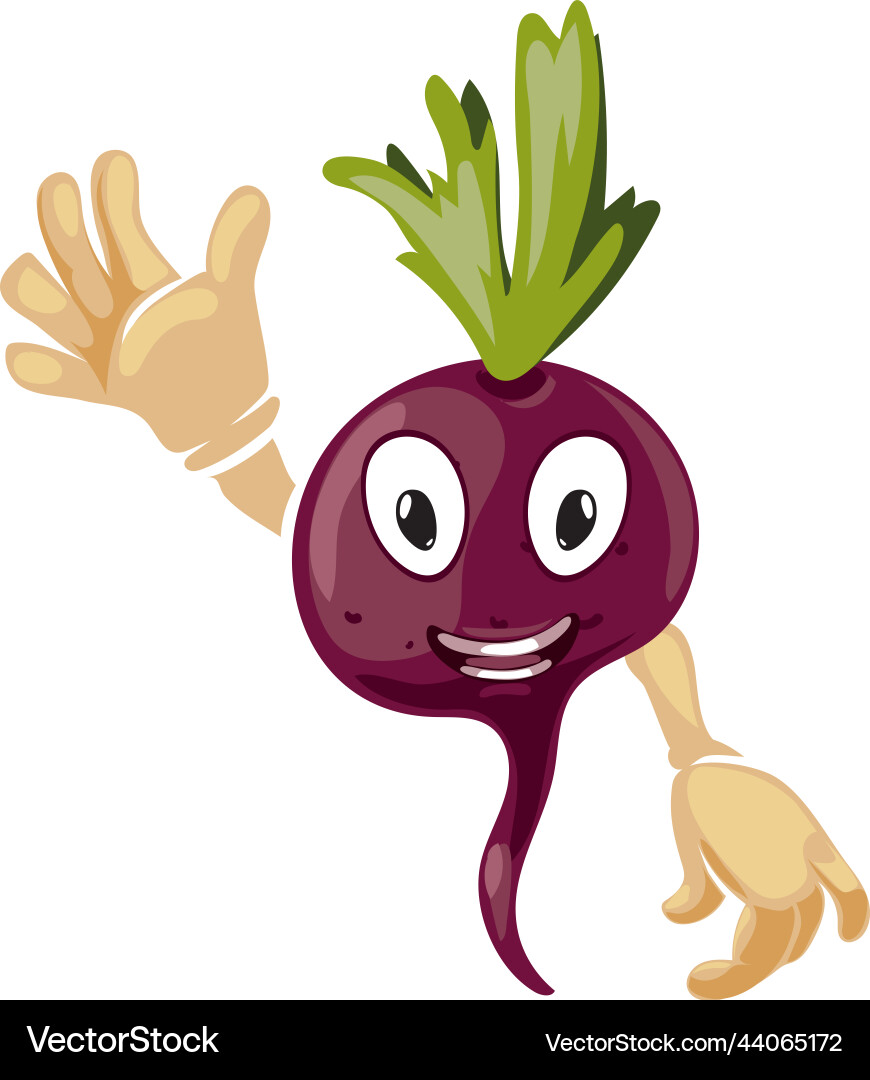 Beet character waving hand friendly cartoon Vector Image