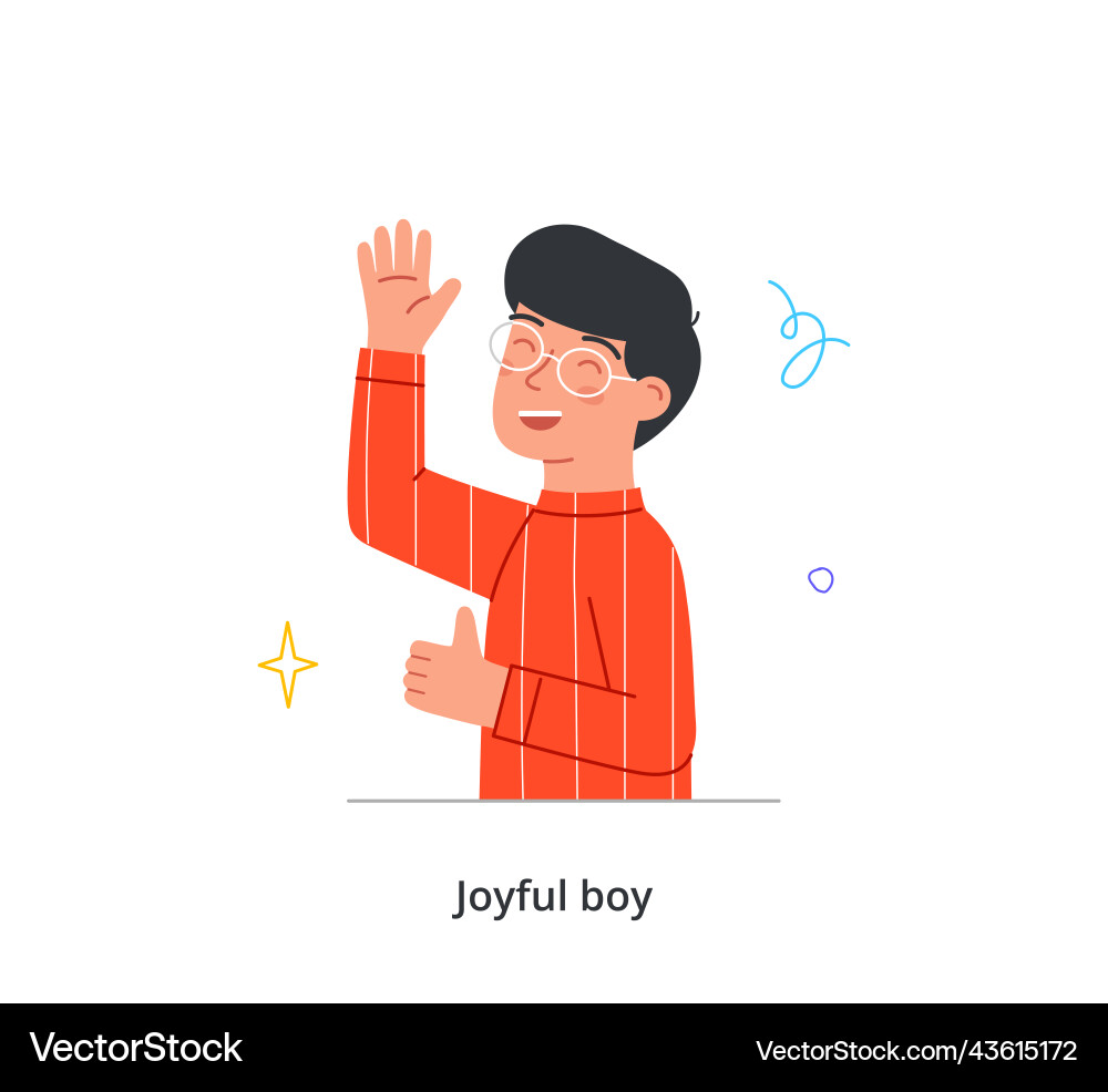 Happy kid raising and waving hands Royalty Free Vector Image