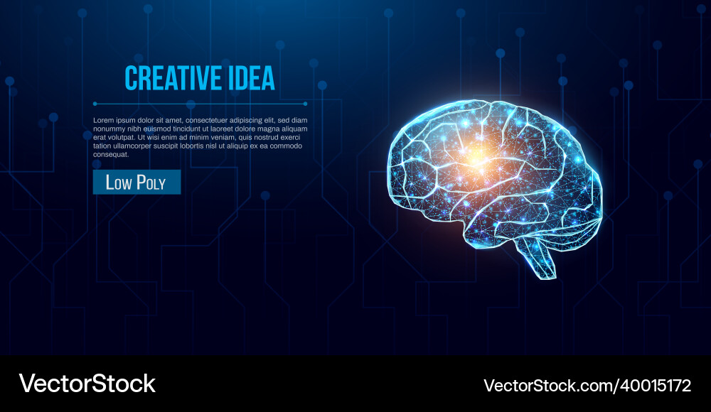 Human brain wireframe low poly style Royalty Free Vector