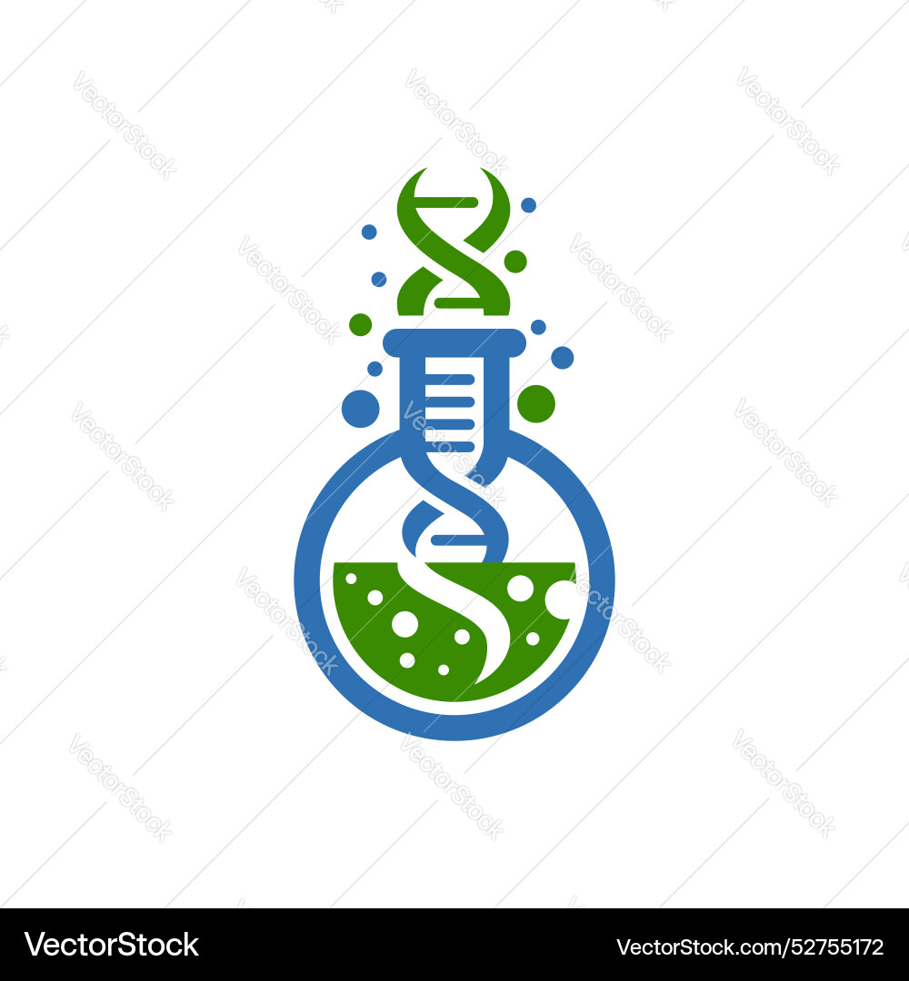 Science beaker and dna logo with a blue green Vector Image