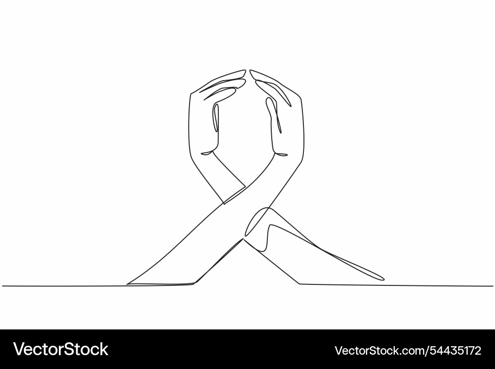 Single one line drawing two hands joined together Vector Image