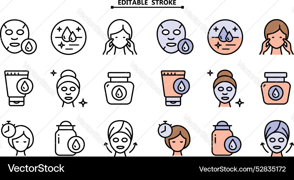 Skin care icons set editable Royalty Free Vector Image