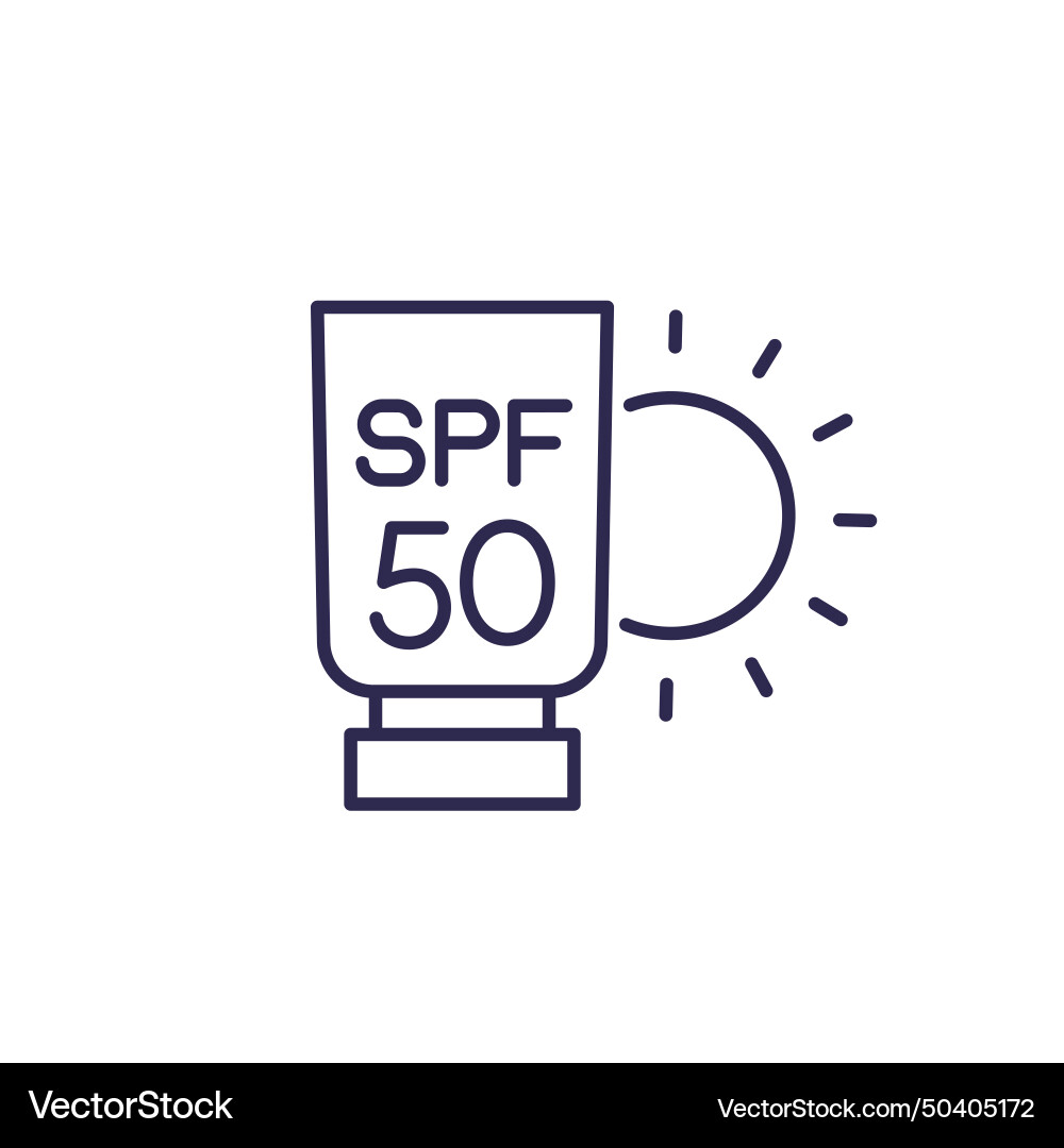 Spf 50 sunscreen line icon uv protection Vector Image
